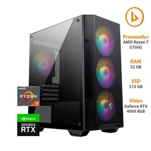 PC Gamer AMD VI (Ryzen 7 5700G / 32GB / SSD 512GB / RTX 4060 8GB ...